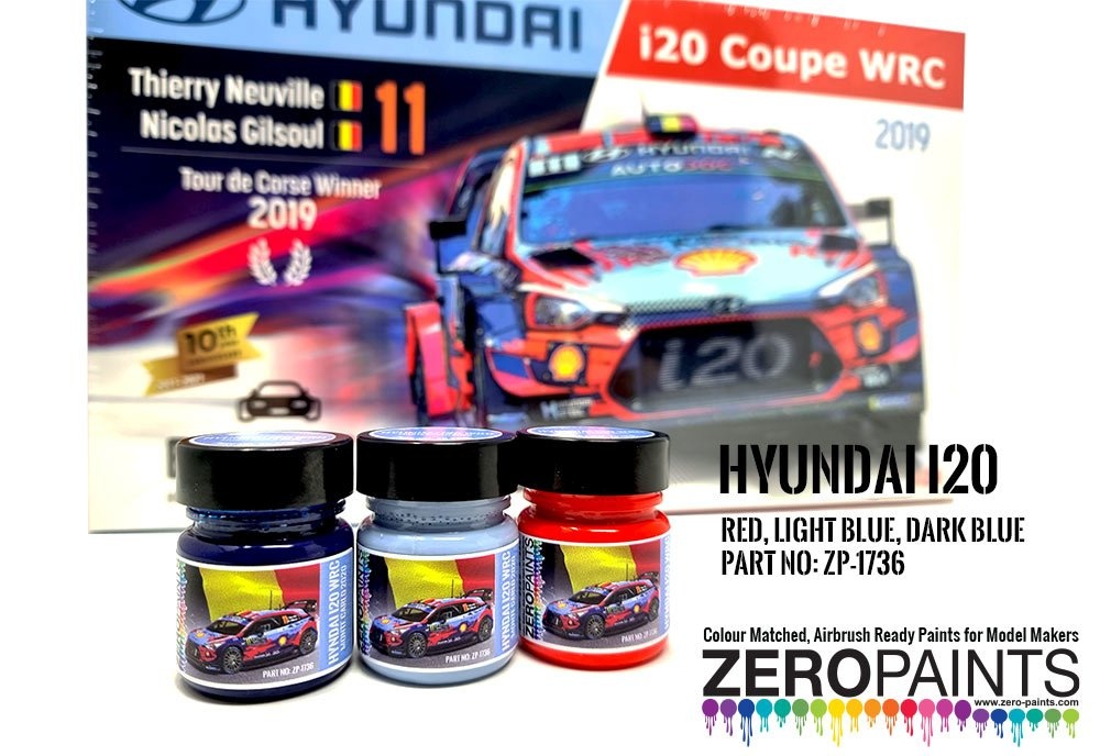 Hyundai i20 WRC Red, Light Blue & Dark Blue Paint Set 3x30ml - Zero ...