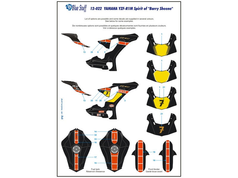 YAMAHA YZF-R1M Spirit of "Barry Sheene" 1/12 Decals - Blue Stuff | Car ...